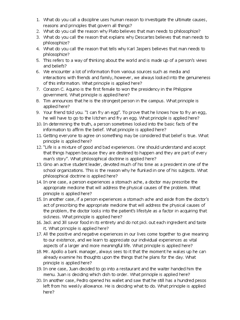 Principles of Philosophy and Critical Thinking Examined Through ...