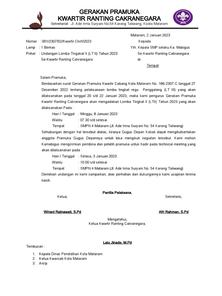 Surat Undangan Lomba LT 2 | PDF