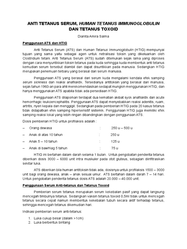 Perbandingan ATS dan HTIG dalam Tetanus | PDF