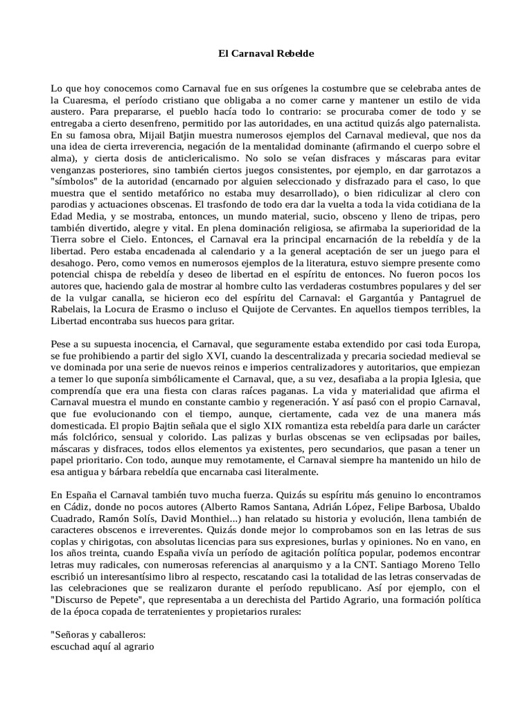 El Carnaval Rebelde | PDF | Carnaval | Edades medias