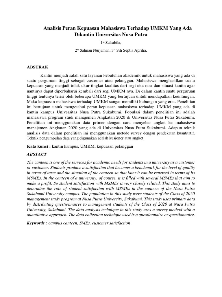 Analisis Peran Kepuasan Mahasiswa Terhadap UMKM Yang Ada Dikantin Universitas Nusa Putra | PDF