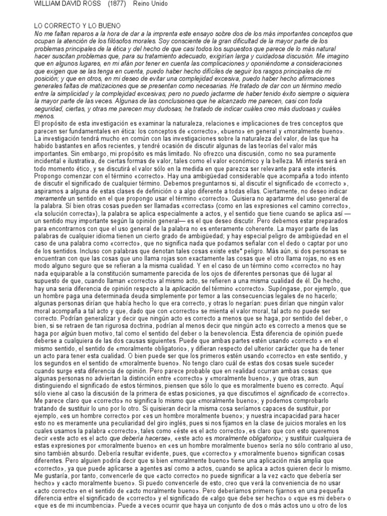 1877 William David Ross | PDF | Moralidad | Palabra