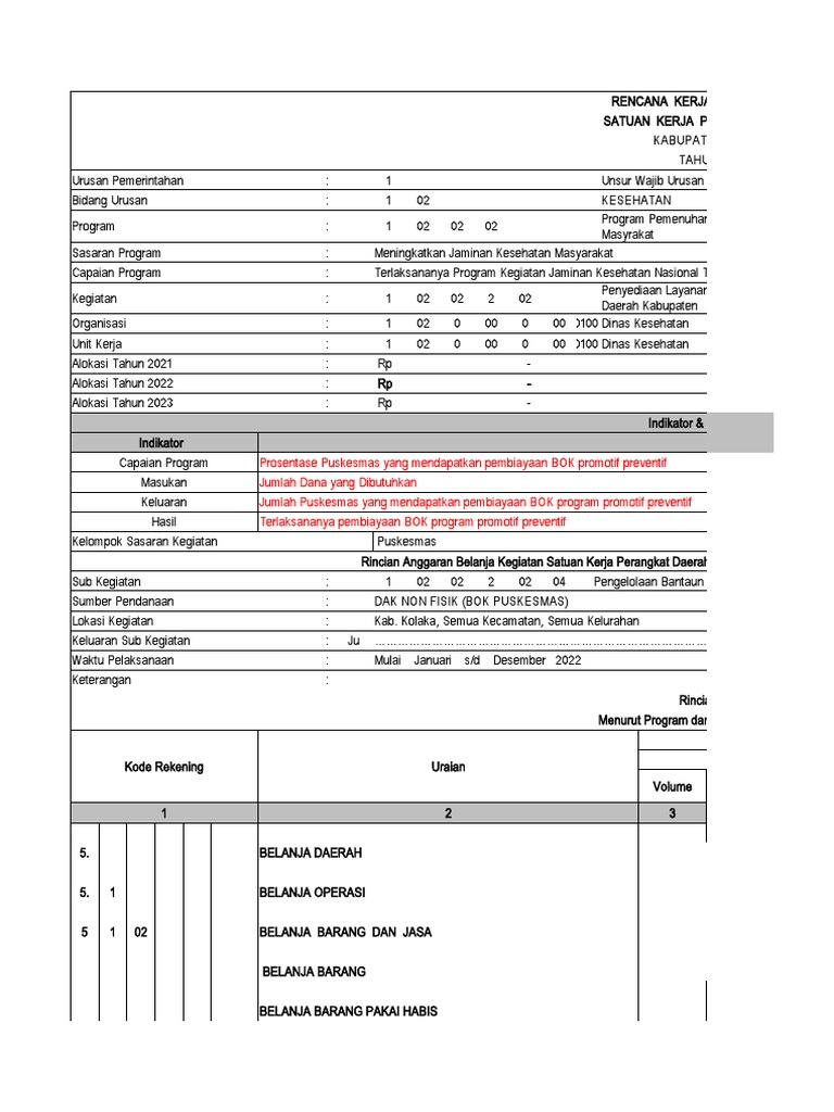 Format Rka Perubahan 2022 Kesga | PDF