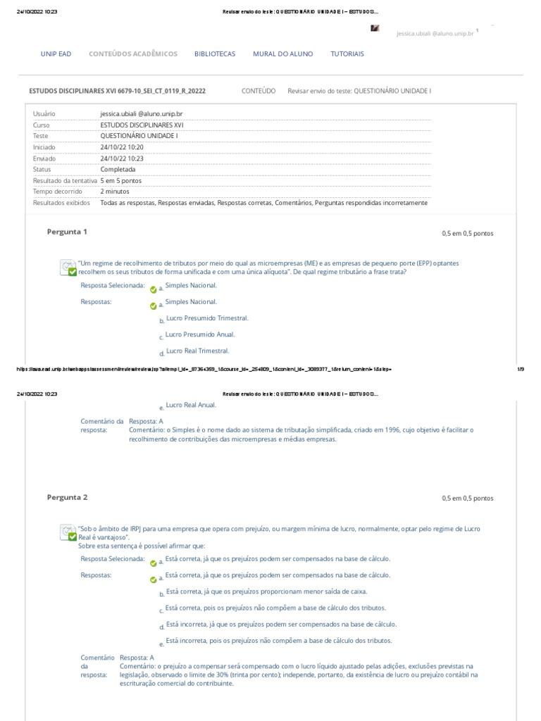 Questionário Unidade I - Estudos Disciplinares Xvi - Ciências Contábeis | PDF