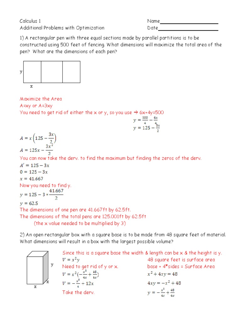 Maximizing and minimizing area and volume problems | PDF | Area | Maxima And Minima