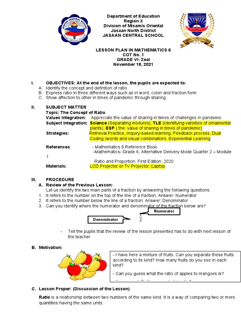 Lesson Plan in Ratio | PDF | Ratio | Learning