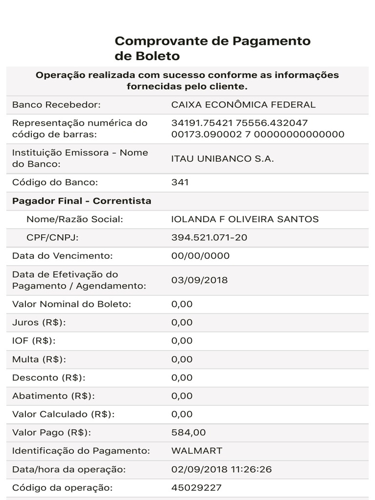 Comprovante de Pagamento de Boleto | PDF