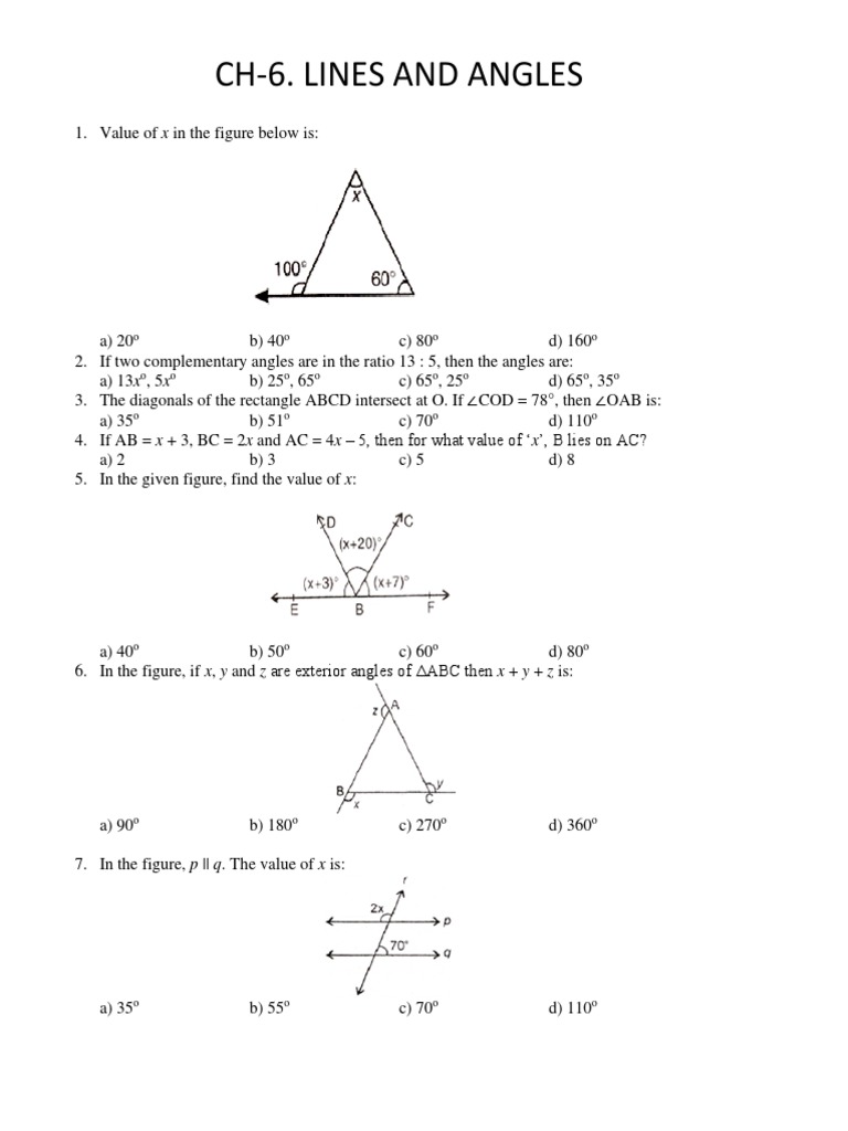 Ws - Lines and Angles | PDF | Triangle | Angle