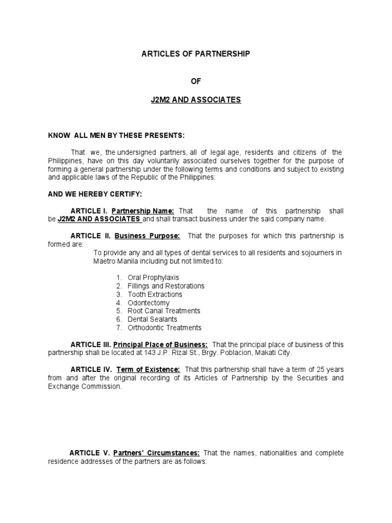 Articles of Partnership | PDF | Philippines | Partnership