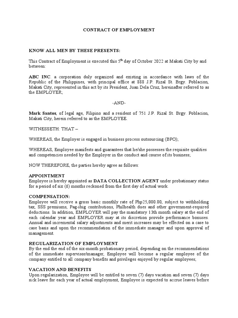 Employment Contract (Rank and File) | PDF | Employment | Overtime