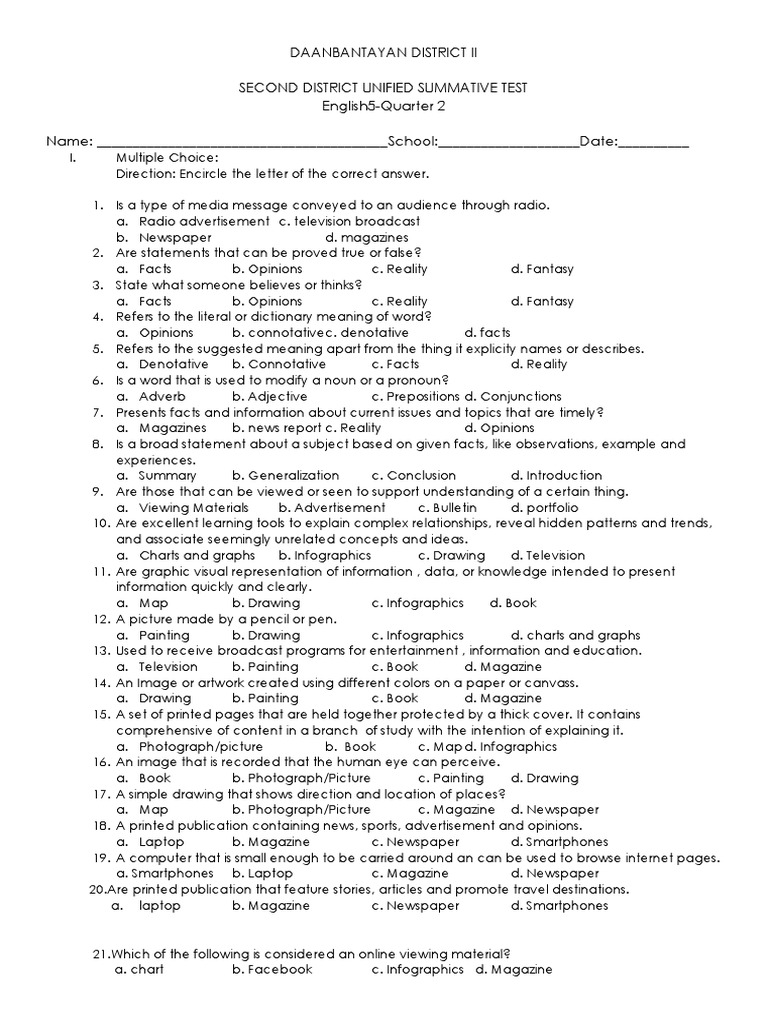 2nd-Eng5.dist - Unified Assessment | PDF | Infographics | Cognitive Science