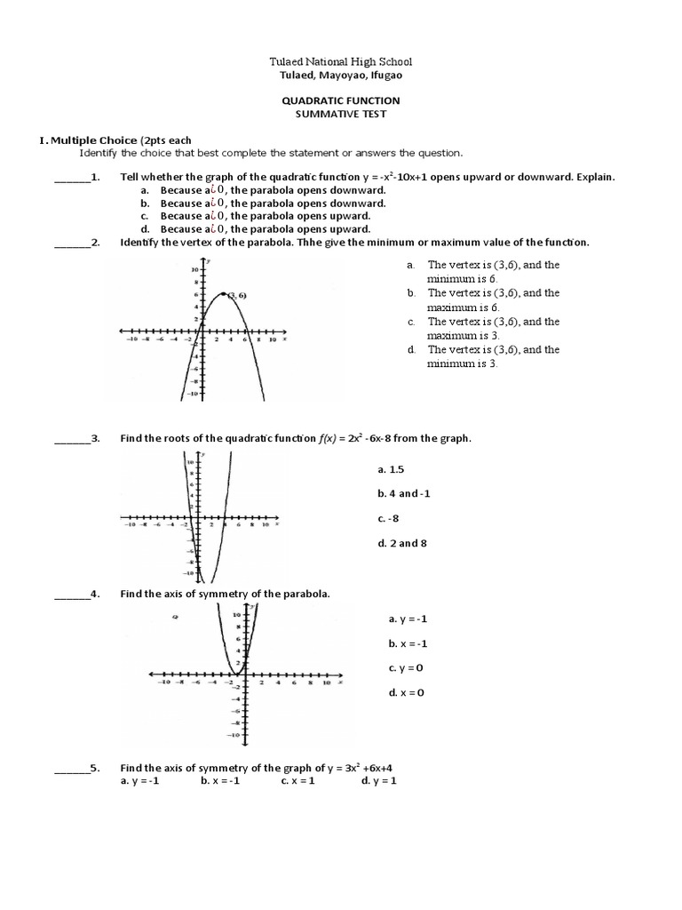 Quadratic Function | PDF