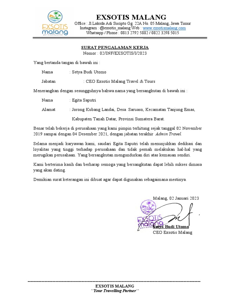 Surat Pengalaman Kerja | PDF