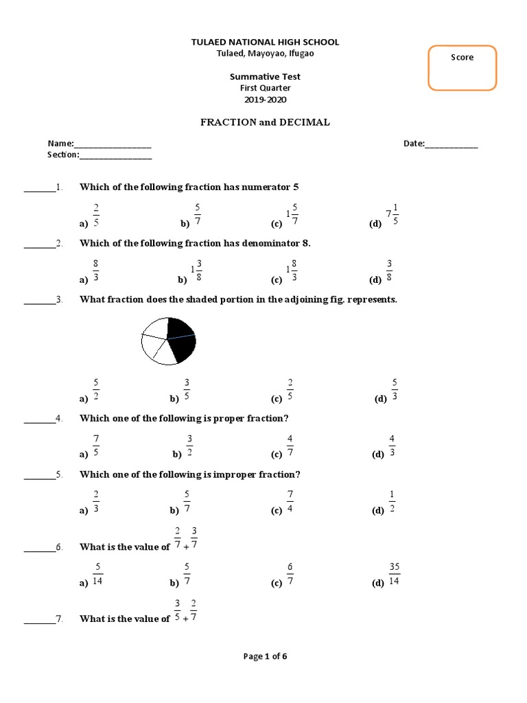 Summative Test Fraction | PDF | Numbers | Mathematical Concepts