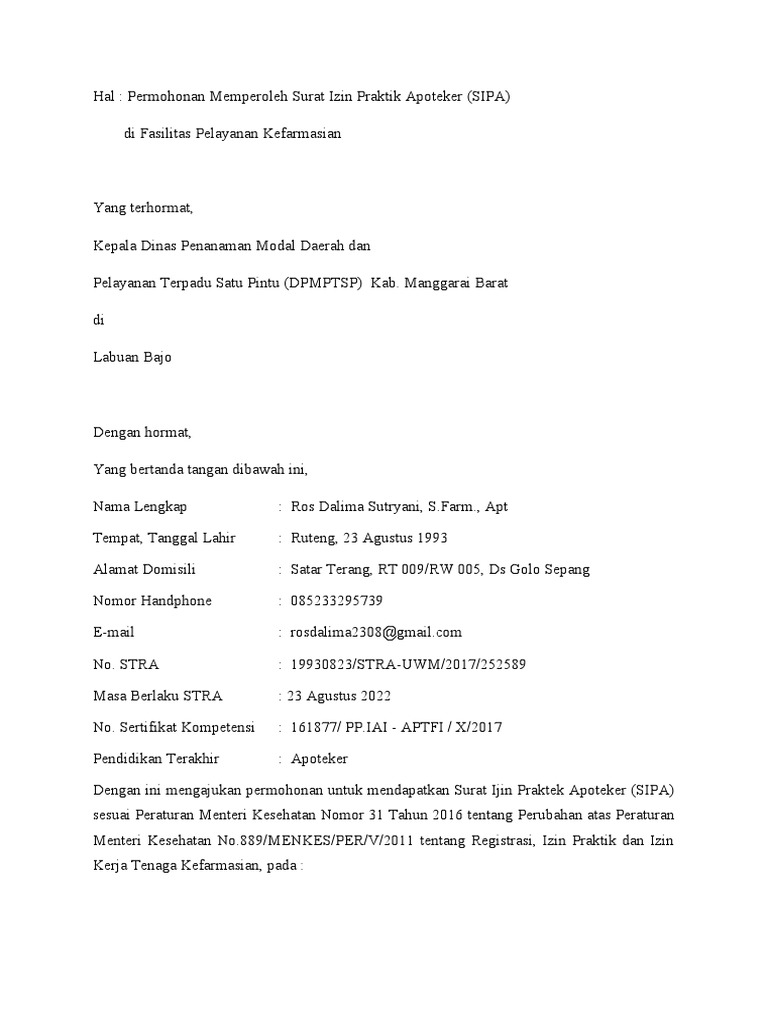 Surat Permohonan Sipa | PDF