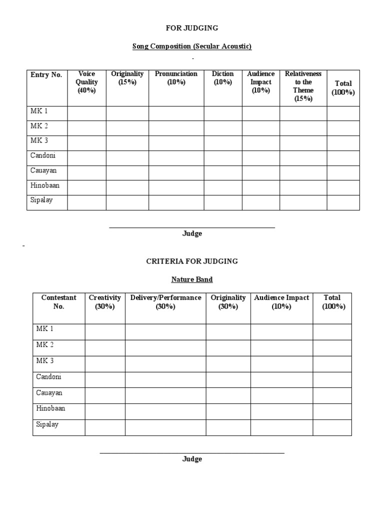 Criteria For Judging | PDF | Songs | Sound