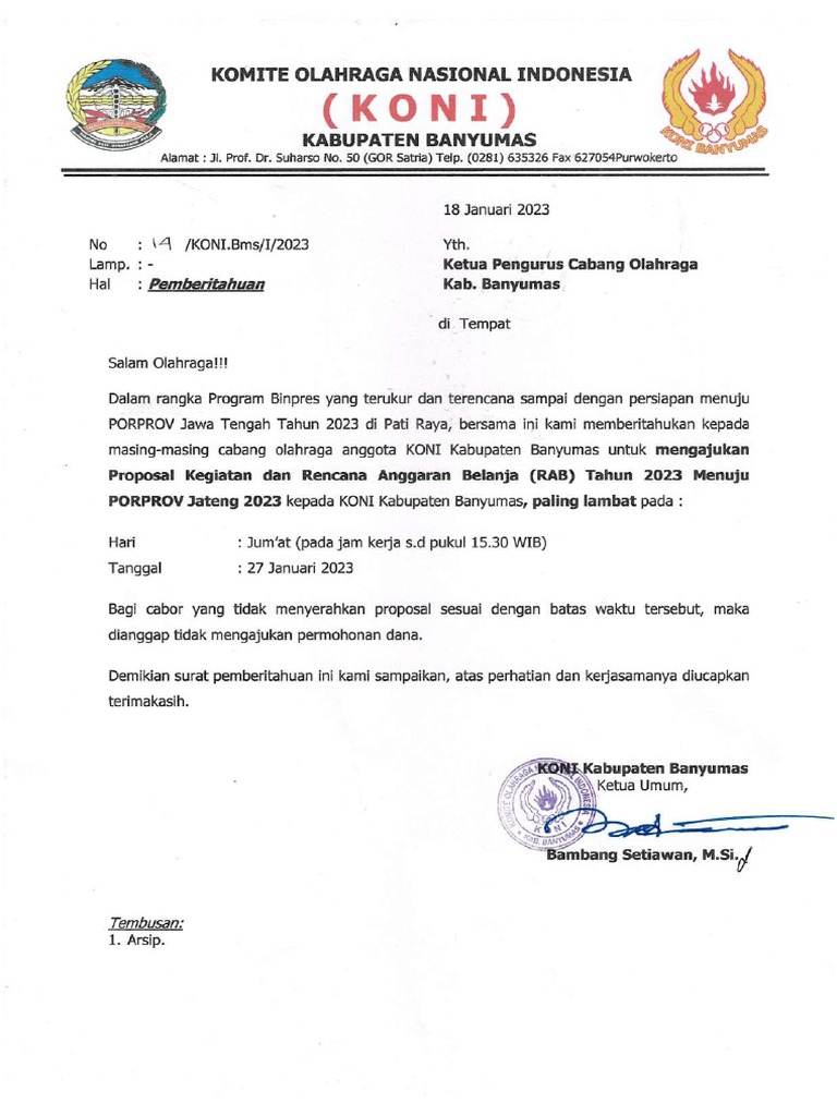 Surat Pemberitahuan Cabor | PDF