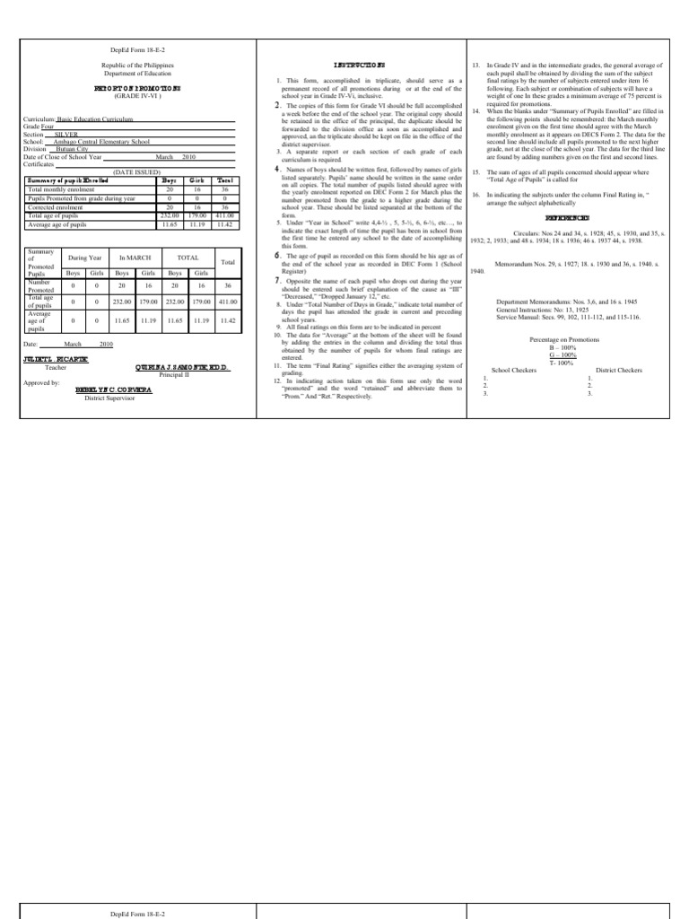 Deped Form 18 Orig | Further Education | Schools