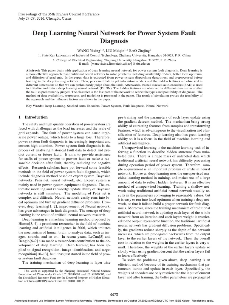 Applying Deep Learning Neural Networks And Stacked Autoencoders For Power System Fault Diagnosis