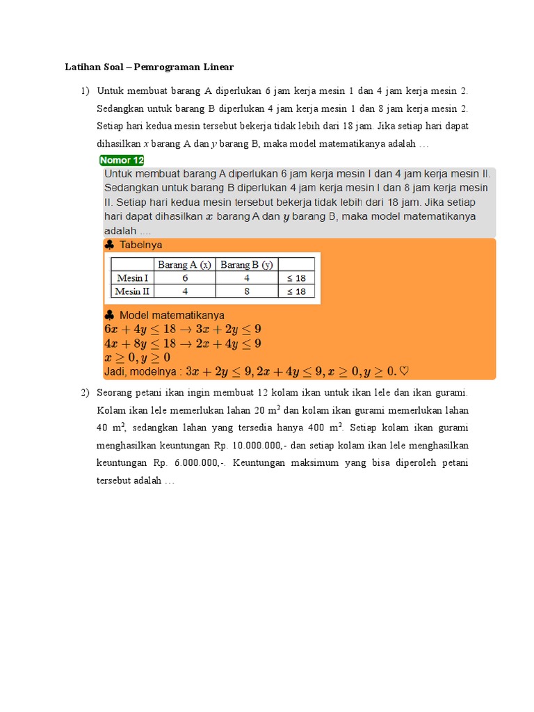 Latihan Soal - Pemrograman Linier | PDF | Bisnis