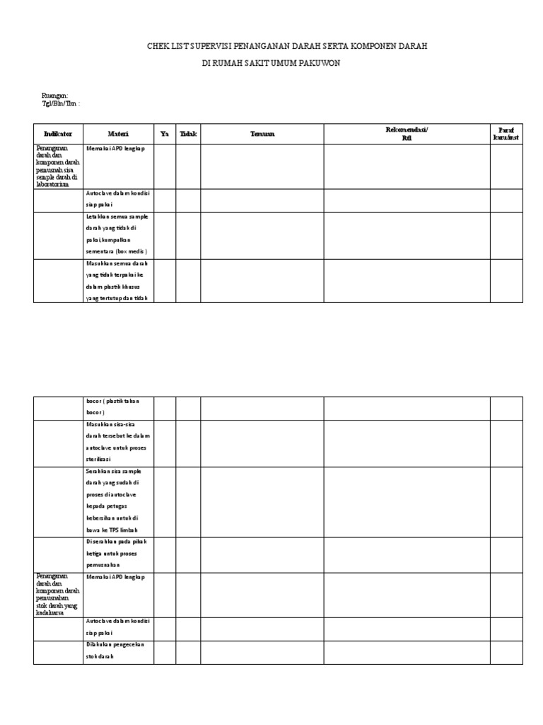 Checklist Penanganan Darah RS Pakuwon | PDF | Kesehatan Holistik