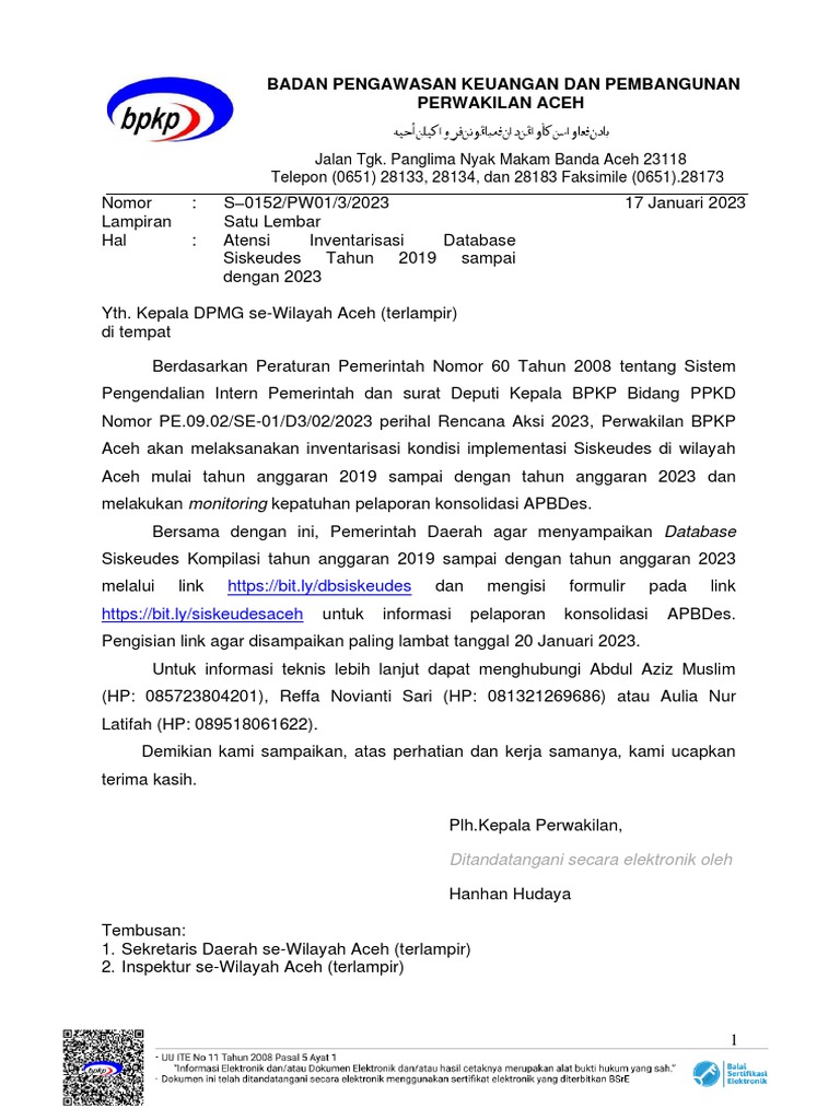 Surat Atensi Siskeudes | PDF