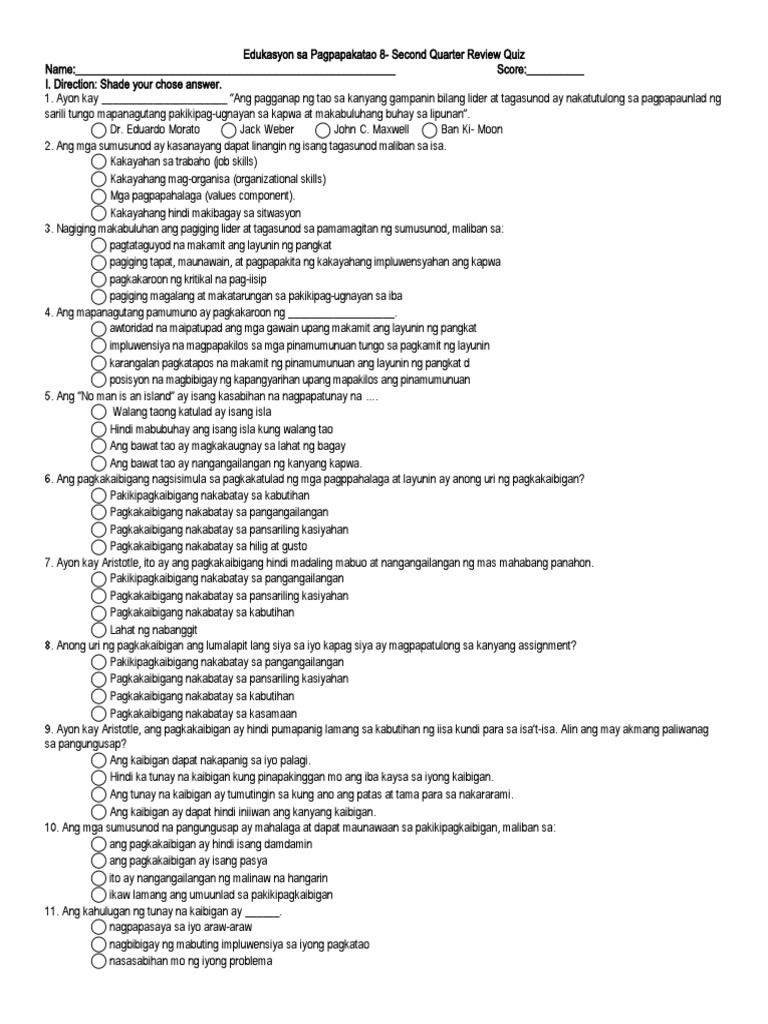 Esp8 q2 Review Exam | PDF