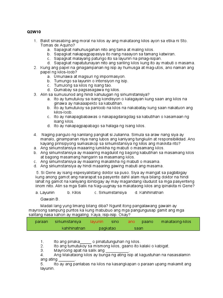 Esp 10 q2pt Long Quiz Key | PDF