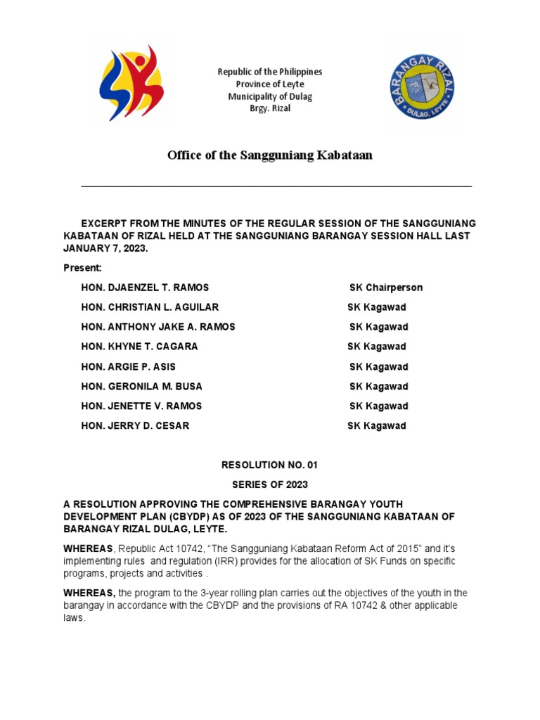 Approval of CBYDP Resolution 2023 | PDF | Youth | Youth Organizations