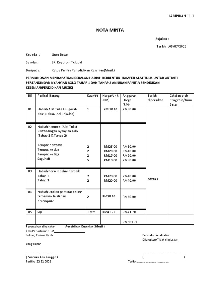 Nota Minta Muzik 2022 | PDF