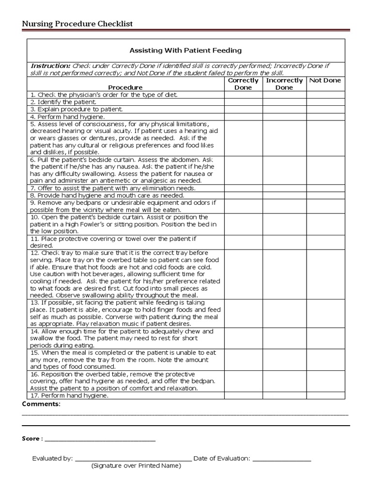 Ensuring Proper Nutrition: A Nursing Procedure Checklist for Assisting ...
