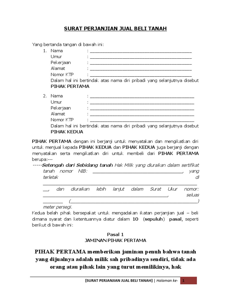 Surat Perjanjian Jual Beli Tanah | PDF | Hukum