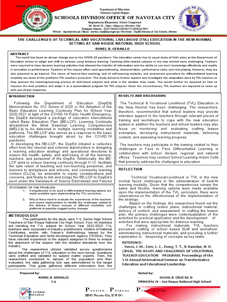 Navigating New Challenges: Evaluating the Experiences of TVL Teachers in Implementing Skills ...
