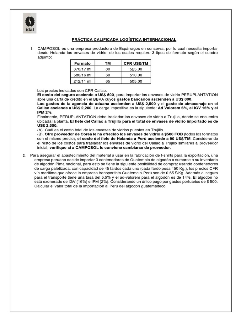 Práctica Calificada Logística Internacional | PDF | Economias