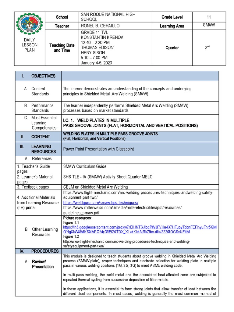 Mastering Multiple Pass Groove Welds: A Lesson Plan on Performing ...