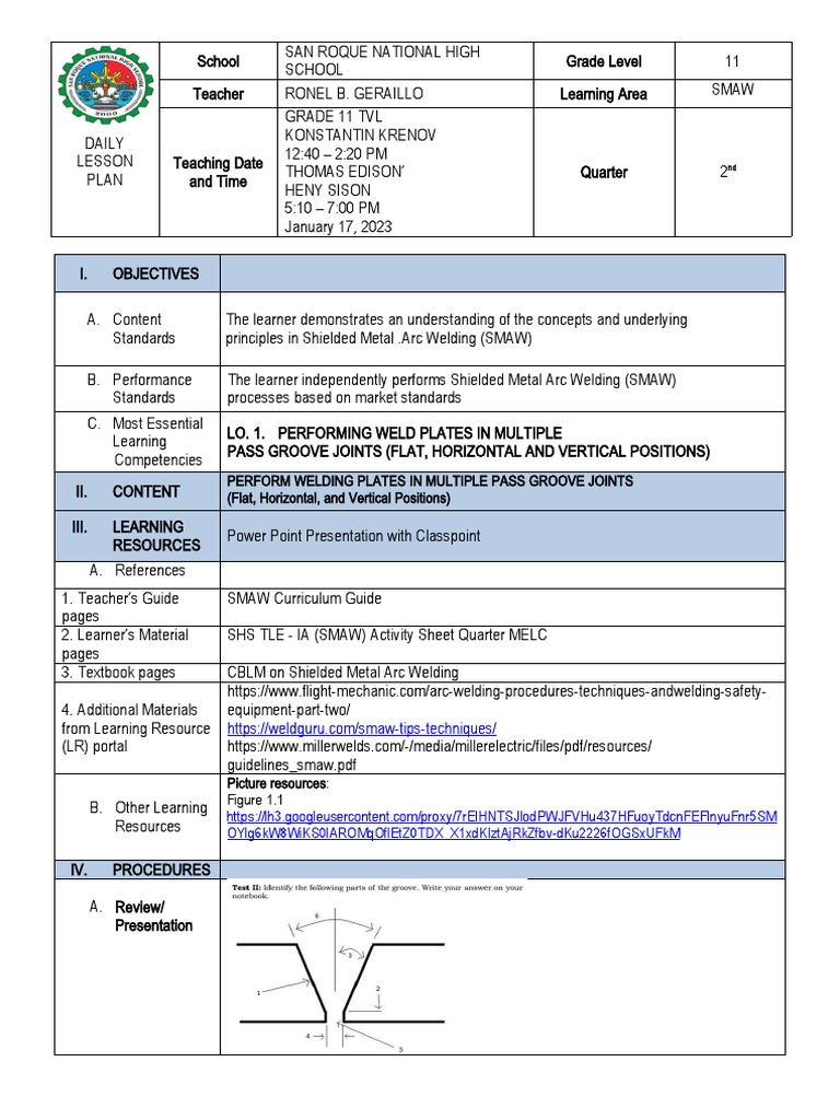 DLP 01-17-23 Smaw | PDF | Learning | Welding