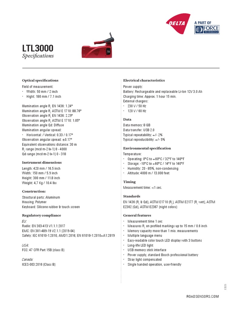 LTL-3000 Retroreflectometer Specification. | PDF | Rechargeable Battery ...