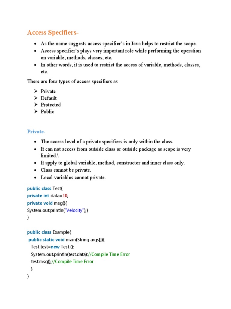Lecture 11 Access Specifiers Pdf Class Computer Programming Programming 0054