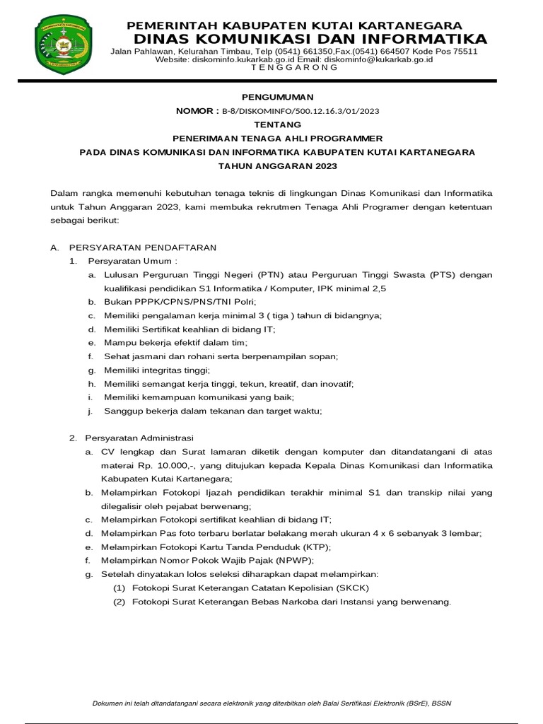 Pengumuman Rekrutmen | PDF