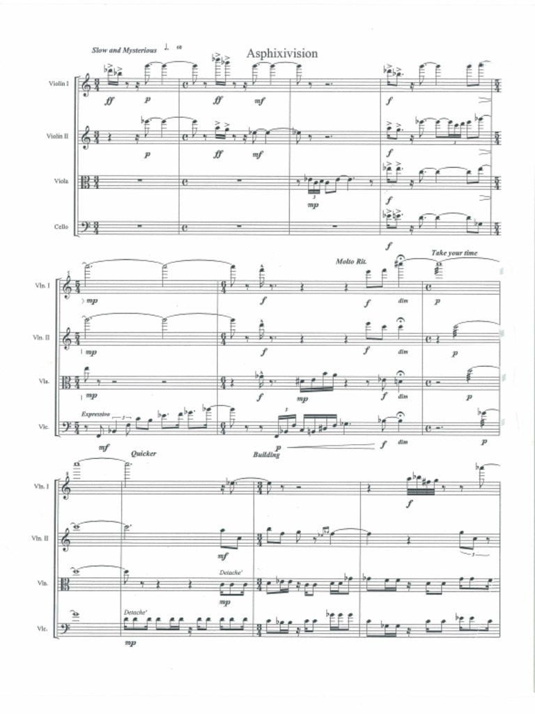 Modern String Quartet and Parts Classical Music Score