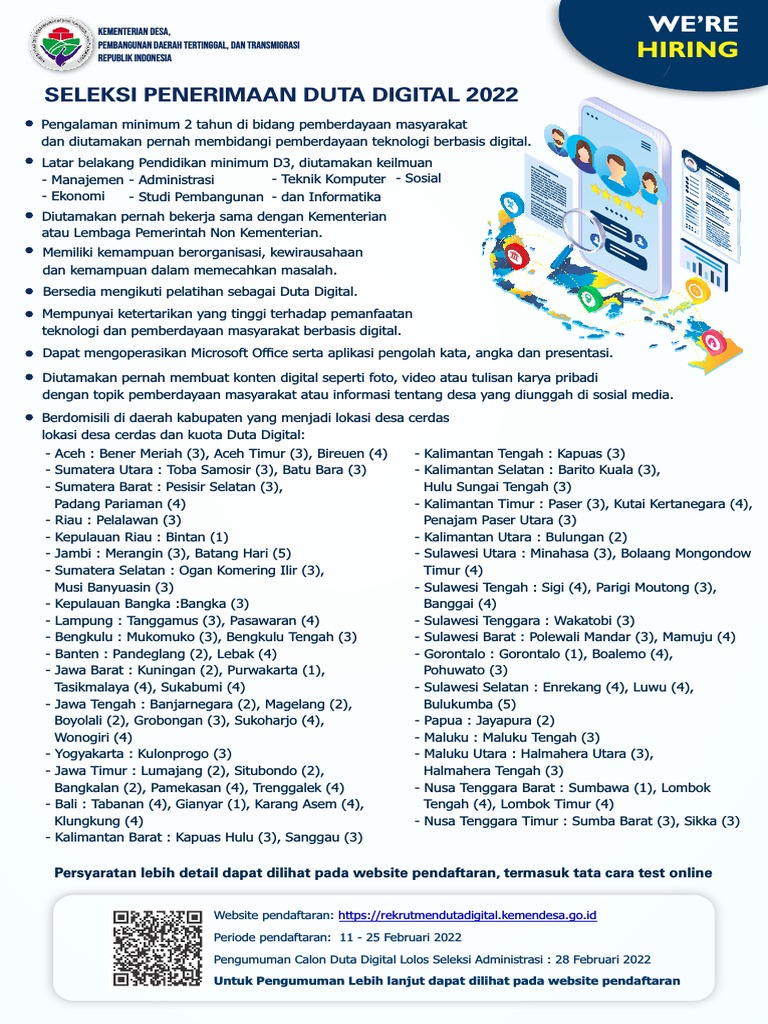 Lowongan Duta Digital 2022 Kemendesa | PDF