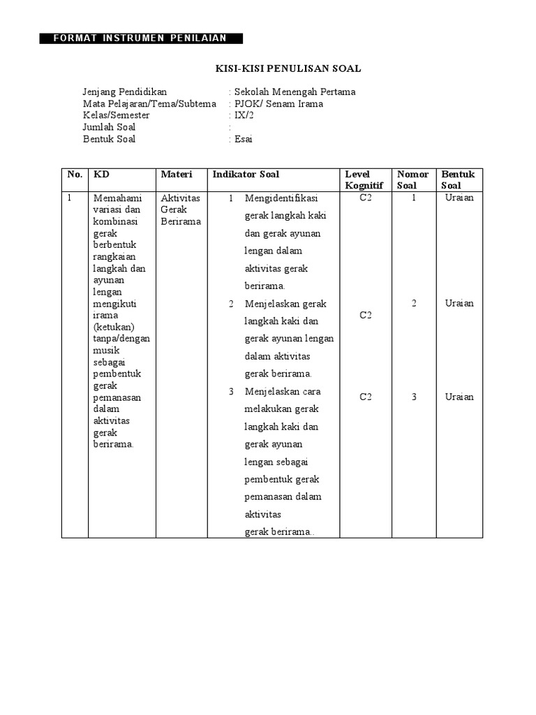 Instrumen Penilaian - Senam Irama | PDF