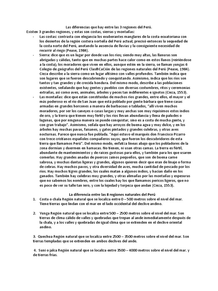 Las Diferencias Que Hay Entre Las 3 Regiones Del Perú | PDF | Perú | Andes