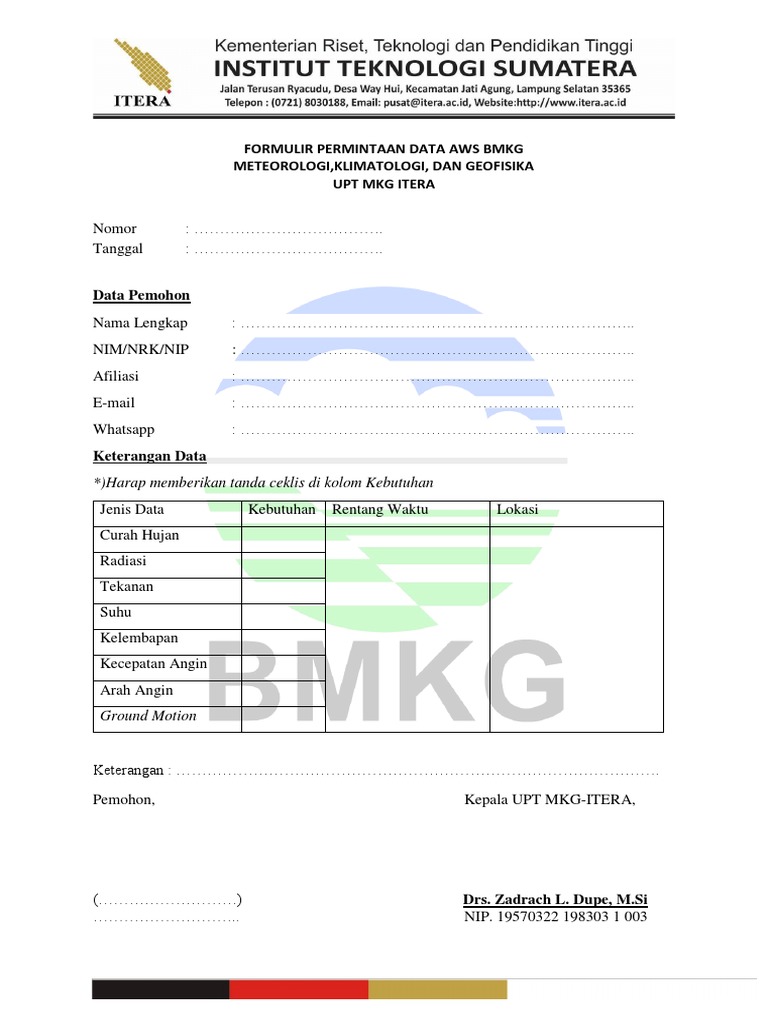 Surat Permintaan Data Upt MKG Itera 2019 | PDF
