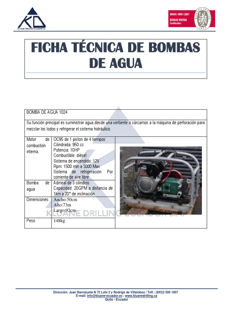 Ficha Tecnica de Bombas de Agua | PDF | Motor de combustión interna | Bomba