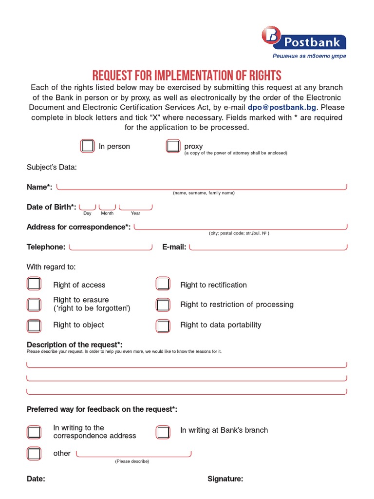 PostBank Sample Data Subject Access Rights | PDF