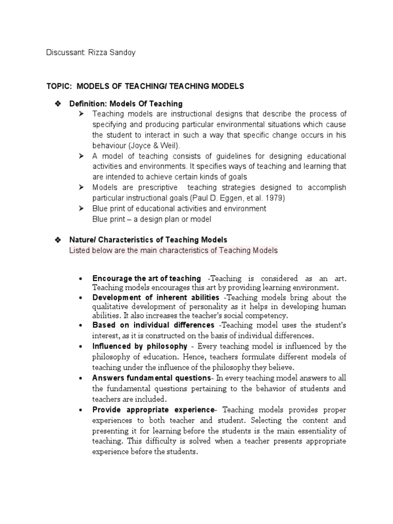 Teaching Models: Definition, Elements, Merits & Limitations | PDF ...