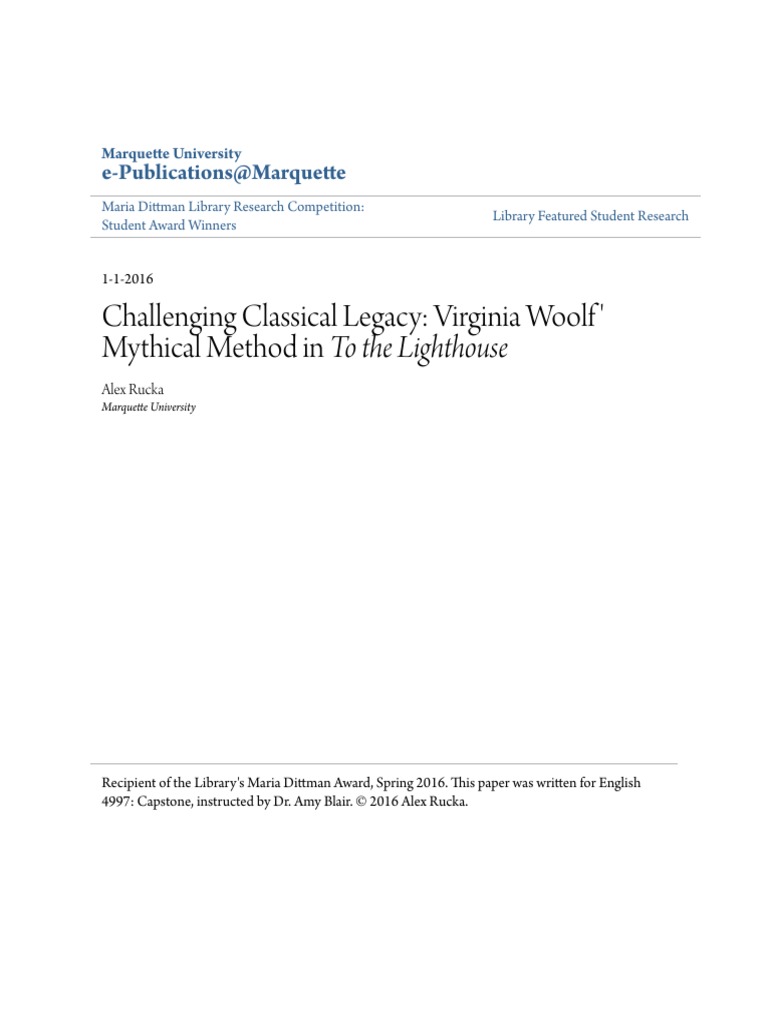 Challenging Classical Legacy Virginia Woolf Mythical Method in | PDF ...