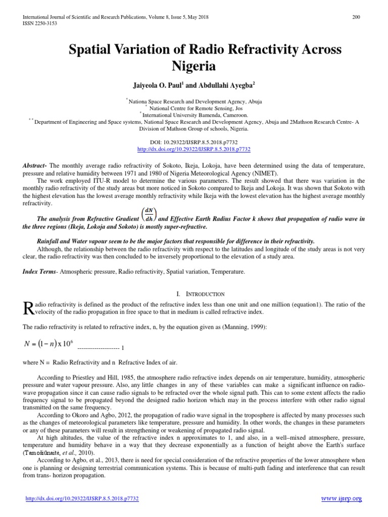 Spatial Variation of Radio Refractivity Across Nig | PDF | Atmosphere ...