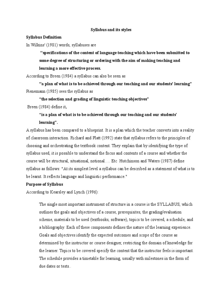 Understanding Syllabus Types and Purposes | PDF | Learning | Syllabus